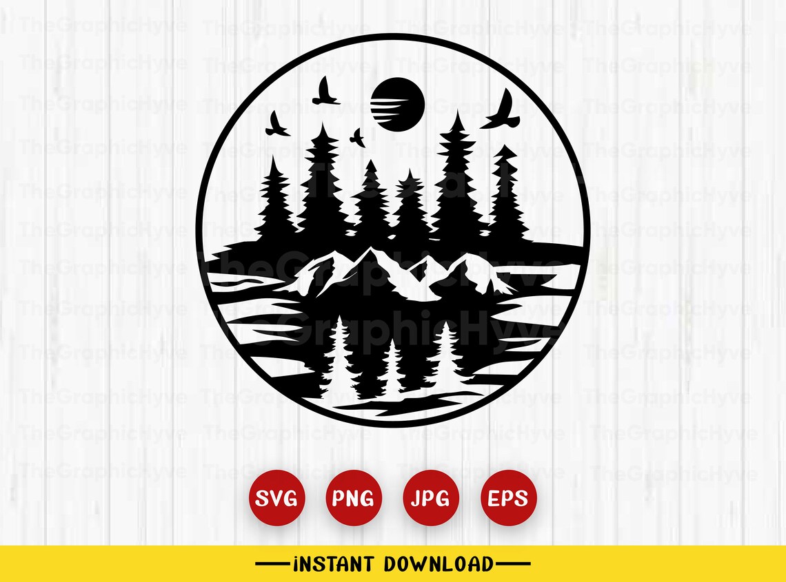 Mountain and Trees Svg | Trees Svg | Mountain Svg | Forest Svg File for ...