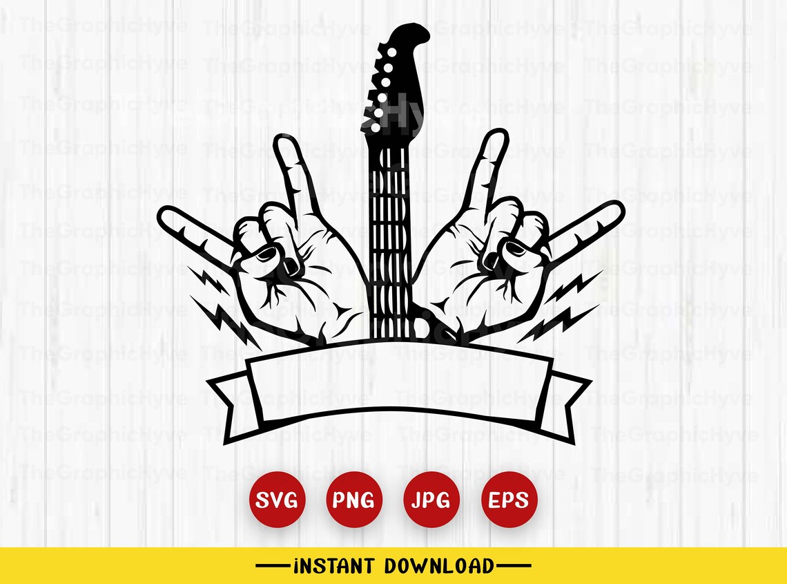 Rock and Roll Music SVG Guitar SVG Rock Hand Sign Svg - Etsy