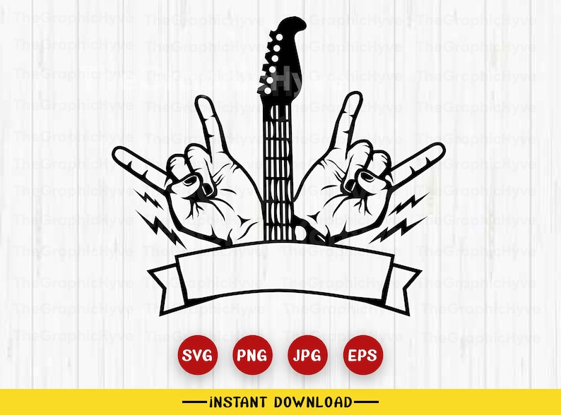 Rock and Roll Music SVG | Guitar SVG | Rock Hand Sign Svg | Rock N Roll ...