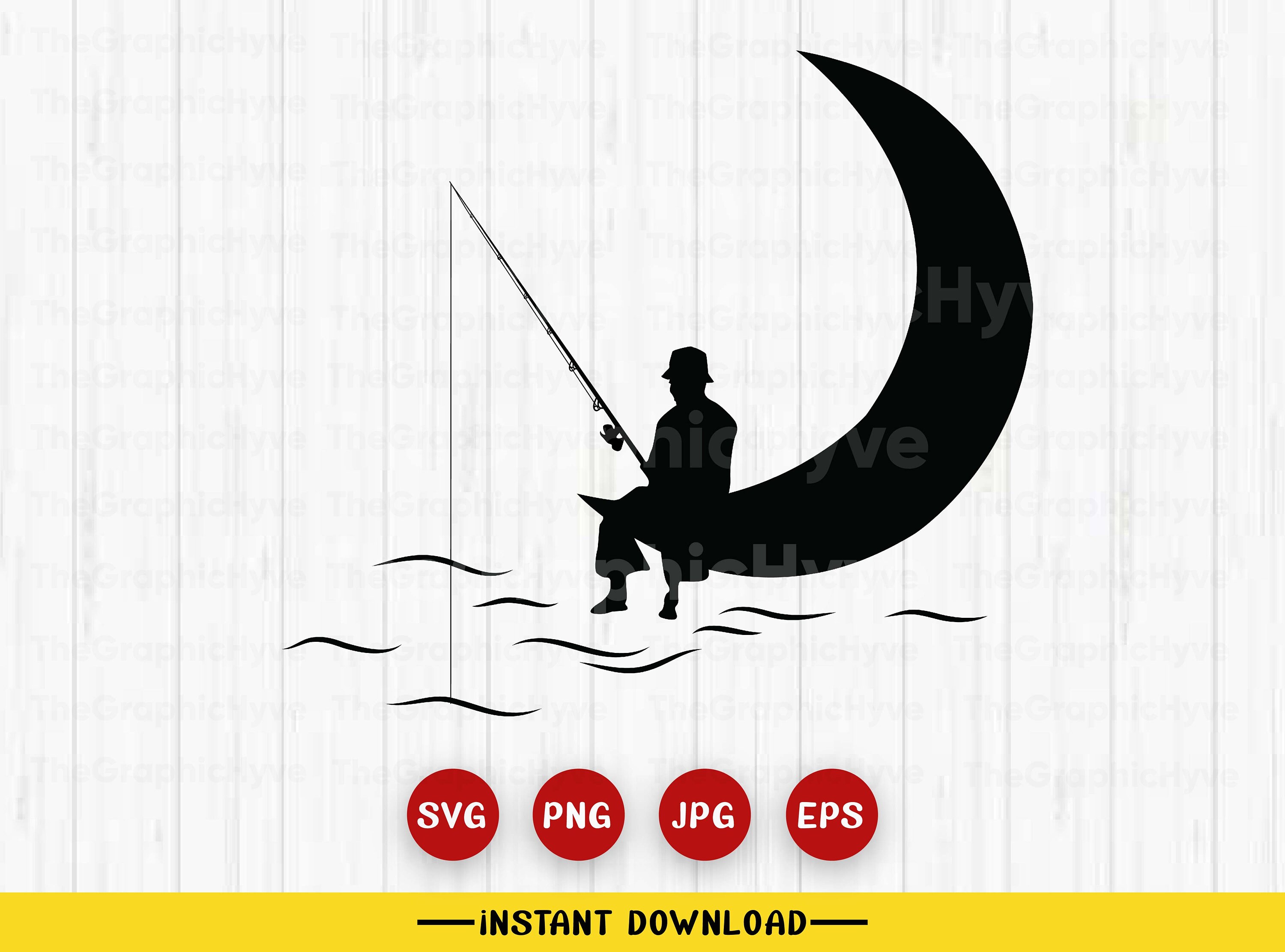 Man Fishing on the Moon SVG | Man Fishing SVG | Angler T-shirt Decals ...