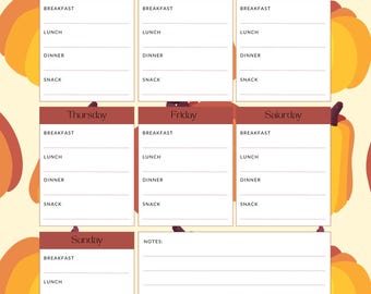Fall-themed Meal Planner PDF | Printable & Fillable Weekly Meal Plan ...