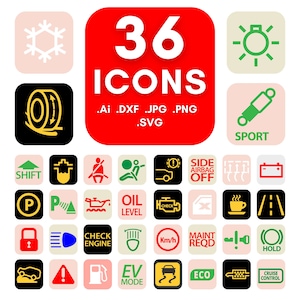 Car Icons Bundle - 36 Dashboard Panel Fault Icons - Ai Dxf Svg Png Jpg ...