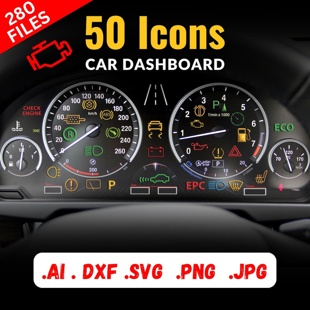 Bundle of 280 Icons - Vehicle Warning Light Icons Bundle - Engine, Oil ...