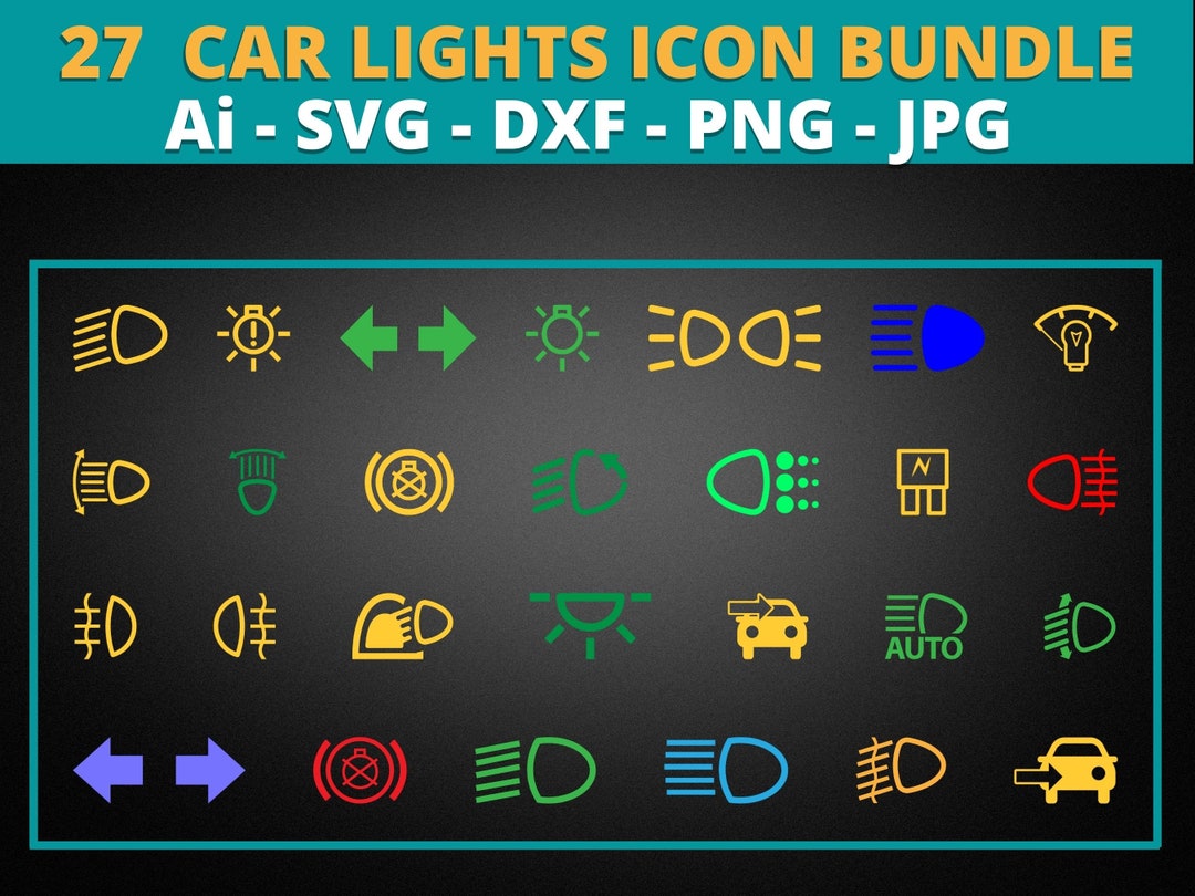 27 Car Lights Dashboard Icons Bundle - Master Light,headlights,high ...
