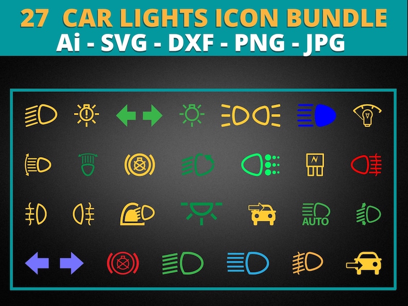 27 Car Lights Dashboard Icons Bundle - Master Light,headlights,high ...