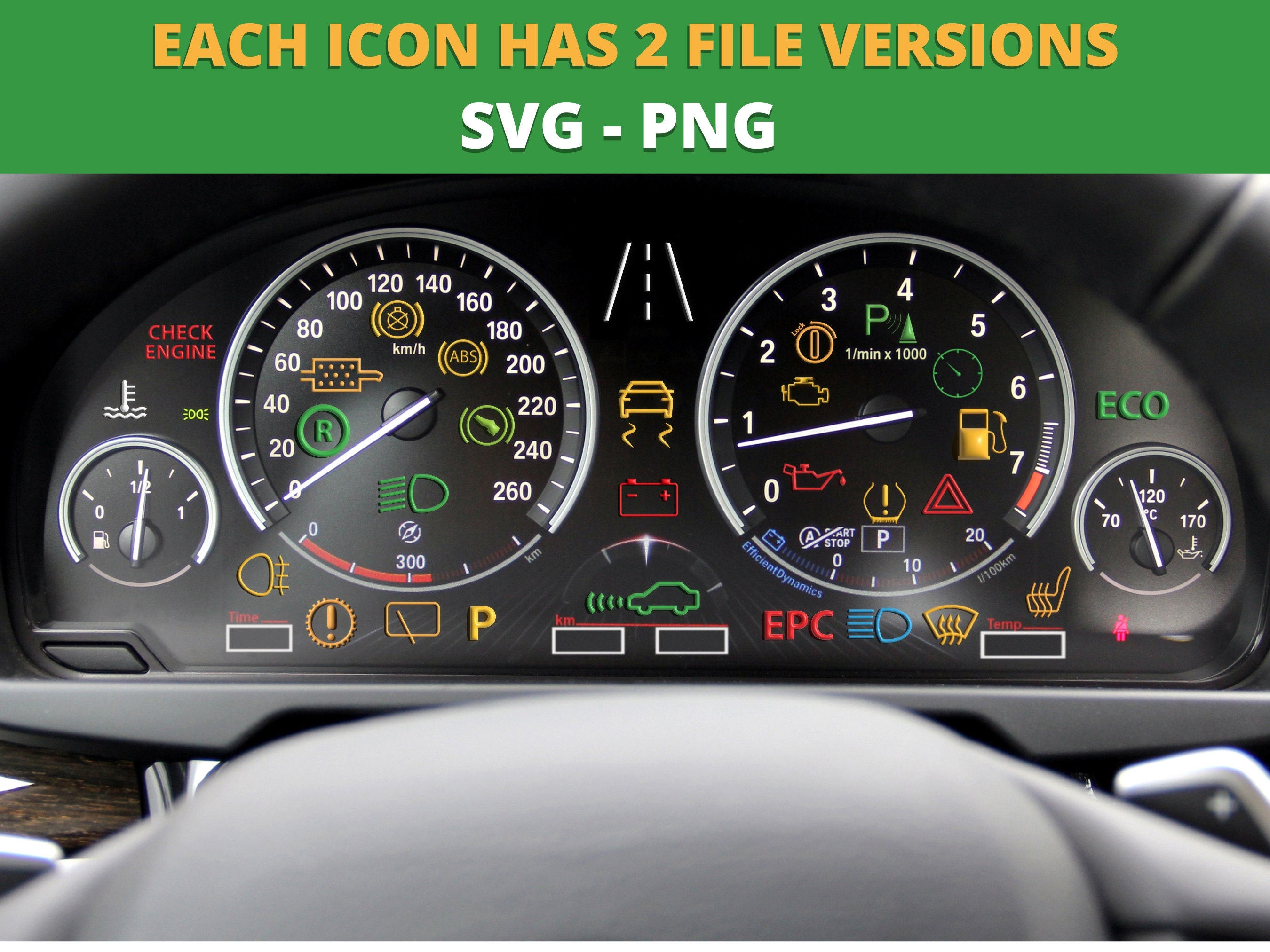 56 3D Car Dashboard Icons SVG/PNG Bundle - Check Engine, Vehicle Fault ...