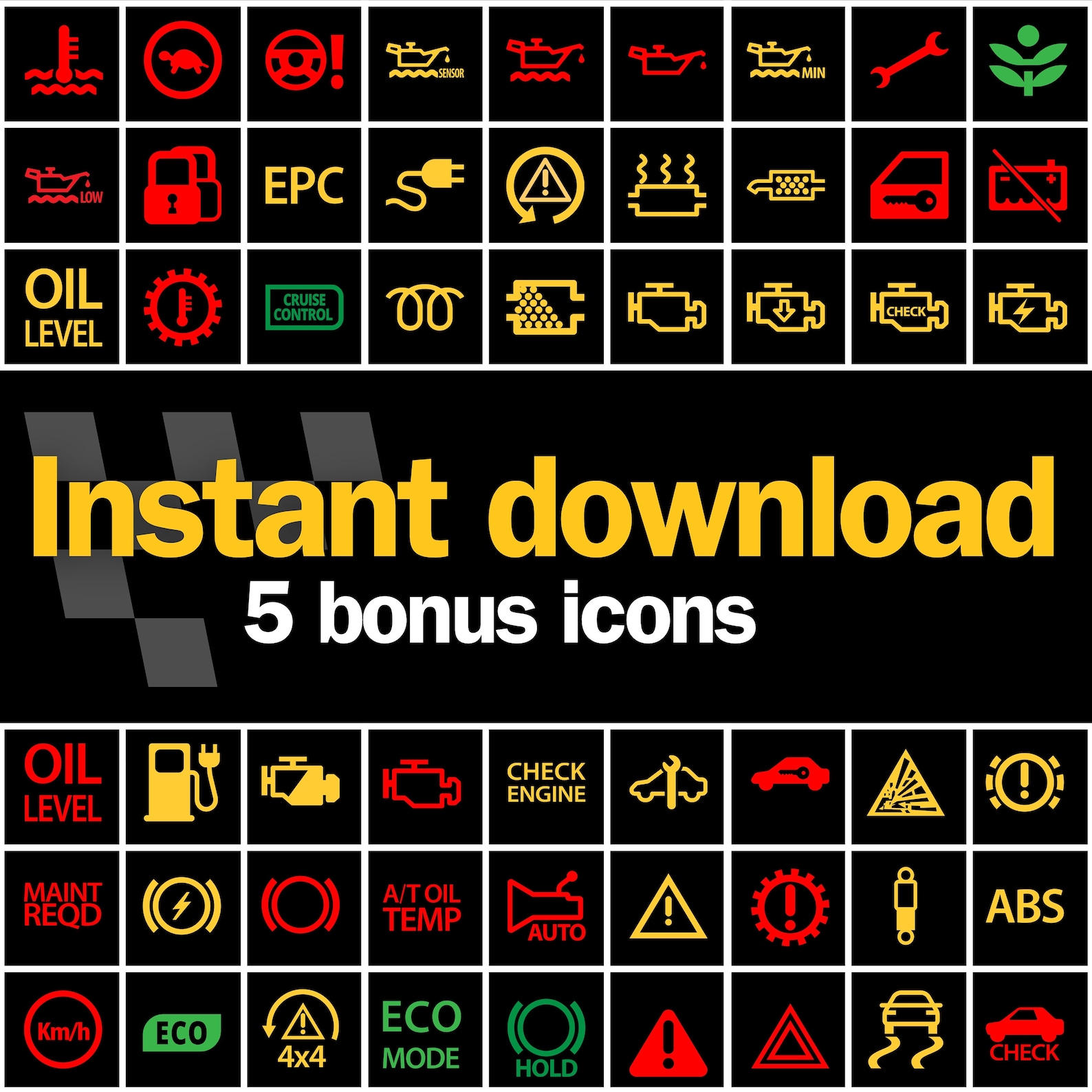 Bundle of 280 Icons - Vehicle Warning Light Icons Bundle - Engine, Oil ...