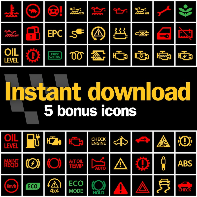 Bundle of 280 Icons - Vehicle Warning Light Icons Bundle - Engine, Oil ...