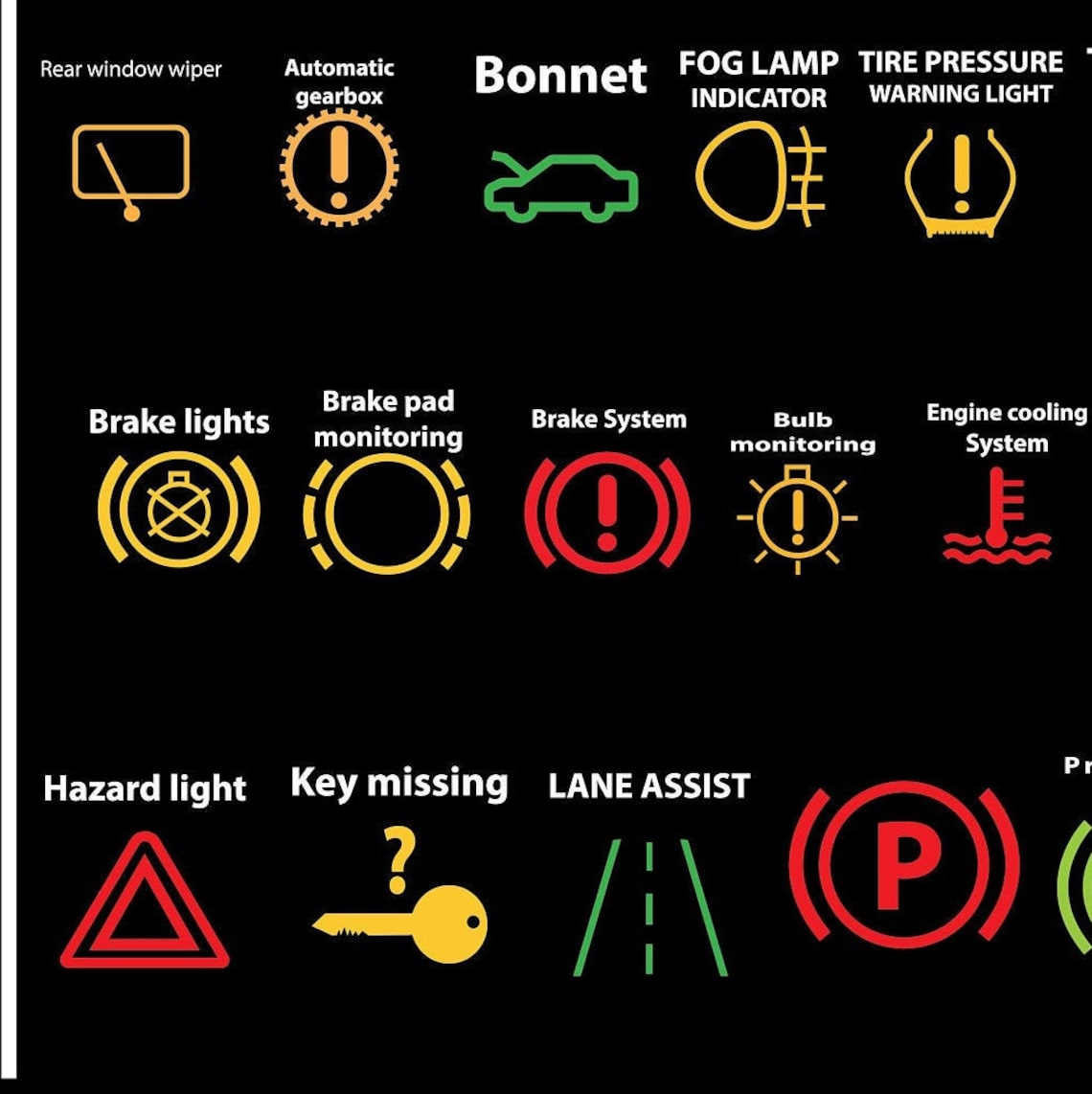 60 Car Dashboard Icons Svg:eg. Error Message, Check Engine, Fault ...