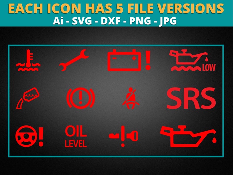 27 Car Red Warning Dashboard Icons Bundle - Brakes, Airbag, Check Engin ...