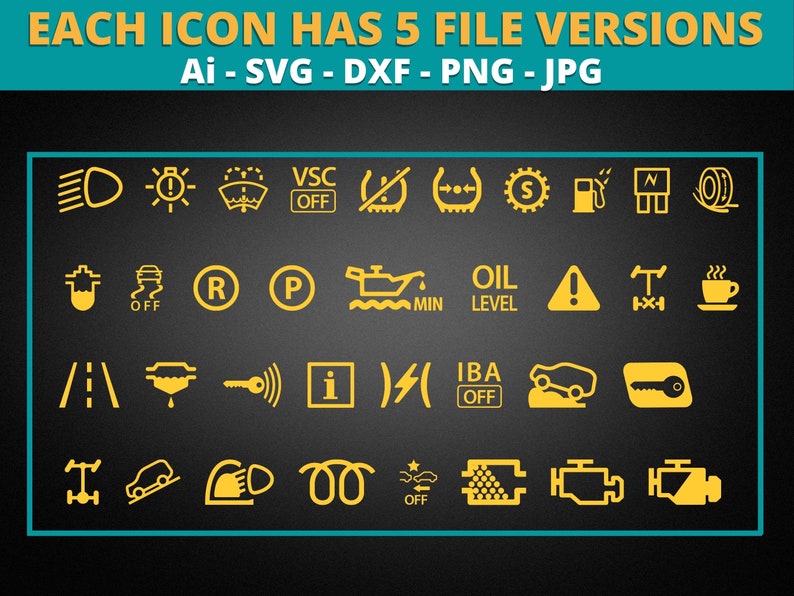 75 High-quality Car Common Dashboard Warning Icons: Dashboard Symbols ...