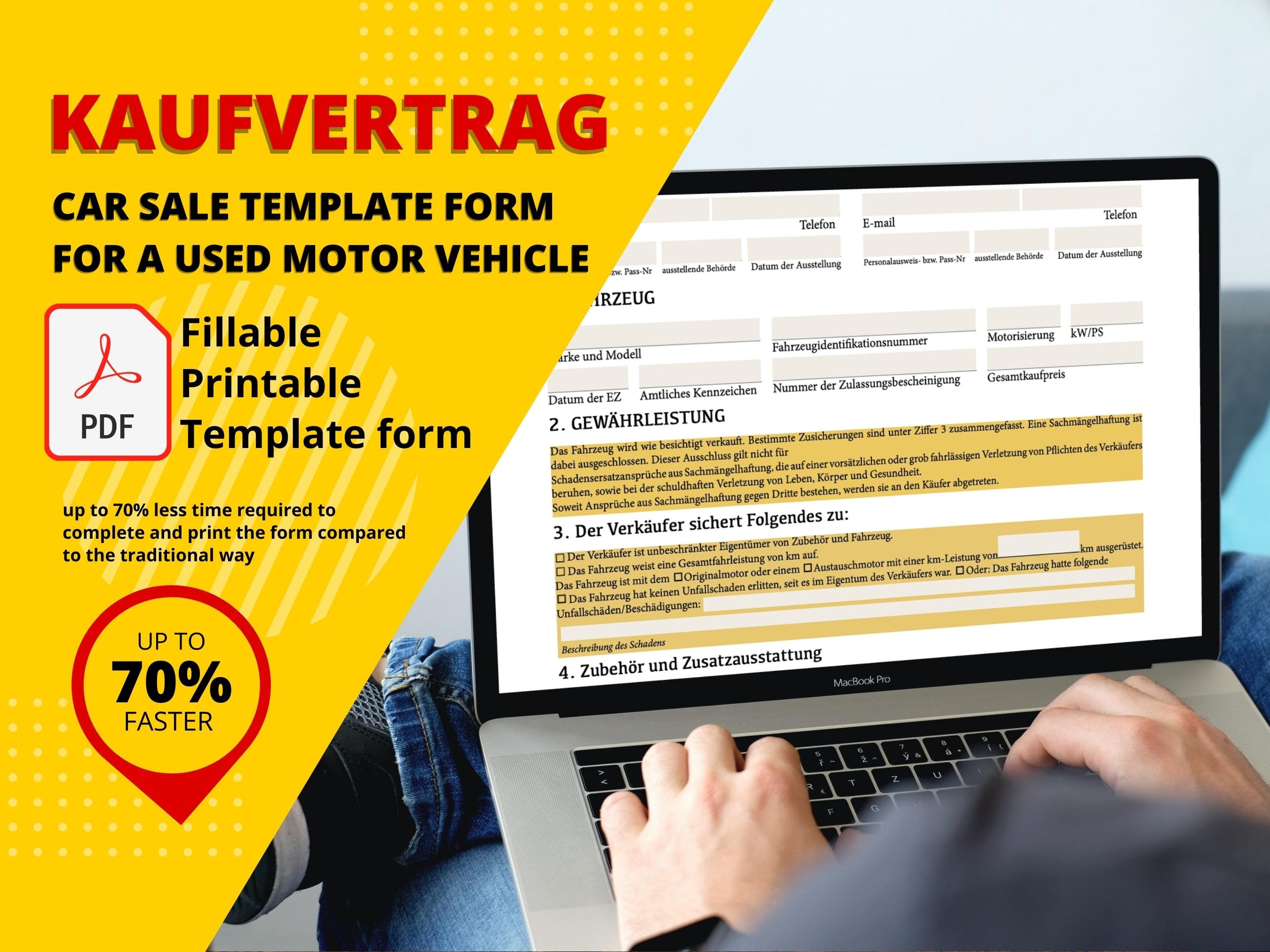 Editable German Car Sale Contract Template - Fillable PDF Kaufvertrag ...