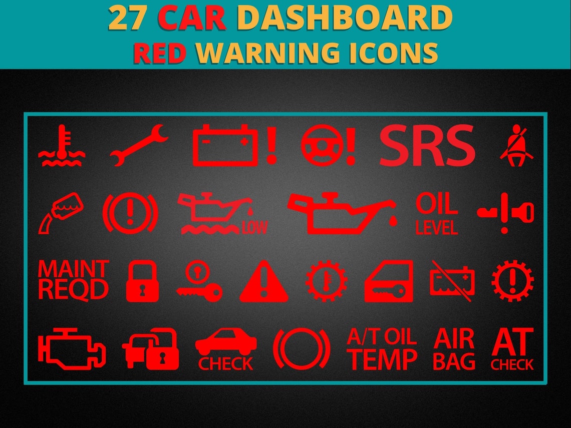 27 Car Red Warning Dashboard Icons Bundle - Brakes, Airbag, Check Engin ...