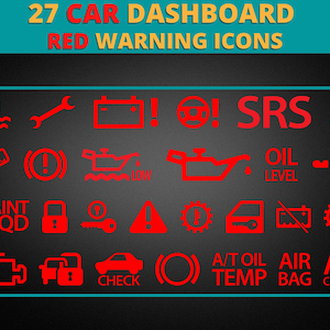 27 Car Red Warning Dashboard Icons Bundle - Brakes, Airbag, Check Engin ...