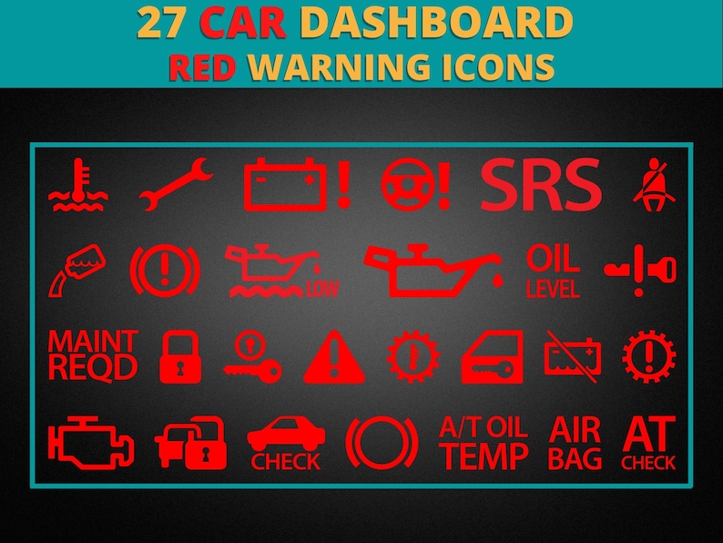 27 Car Red Warning Dashboard Icons Bundle - Brakes, Airbag, Check Engin ...