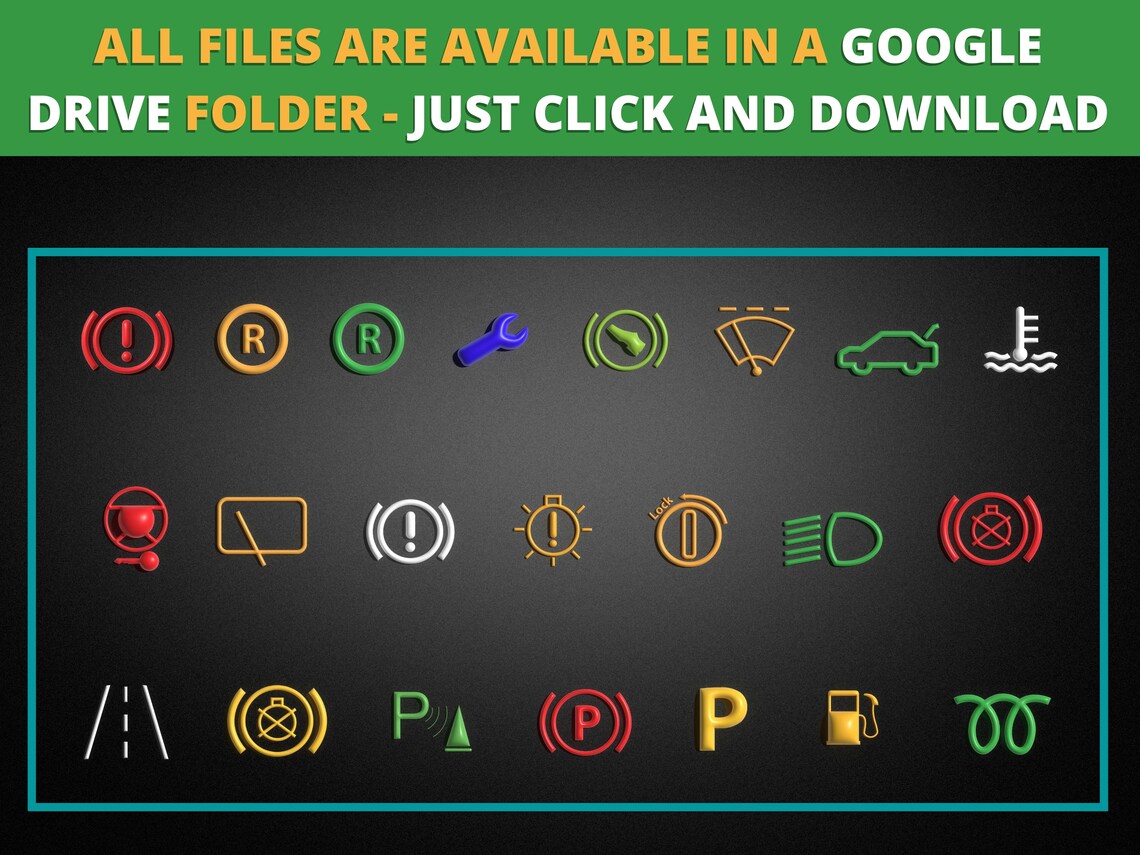 56 3D Car Dashboard Icons SVG/PNG Bundle - Check Engine, Vehicle Fault ...