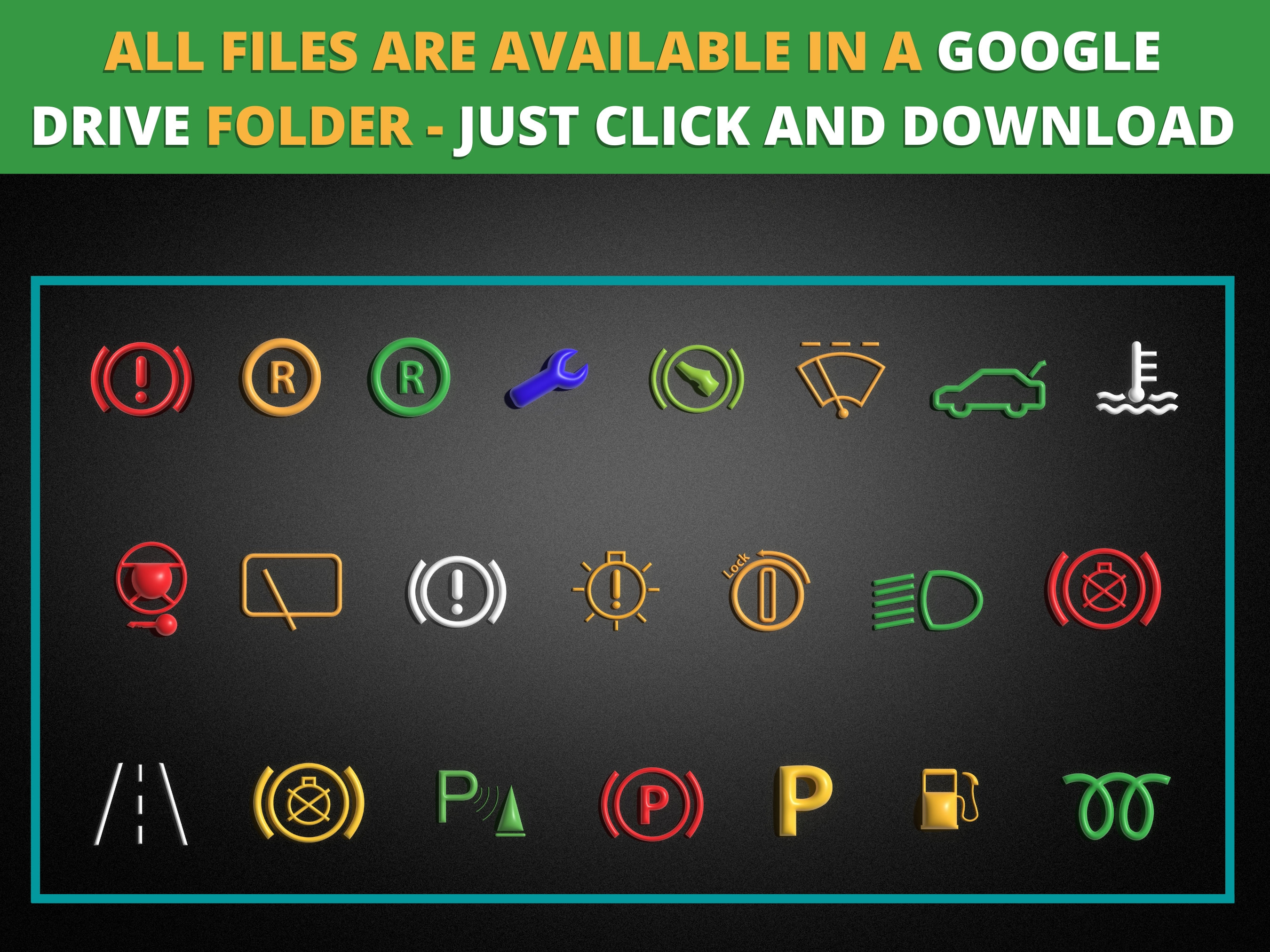 56 3D Car Dashboard Icons SVG/PNG Bundle - Check Engine, Vehicle Fault ...