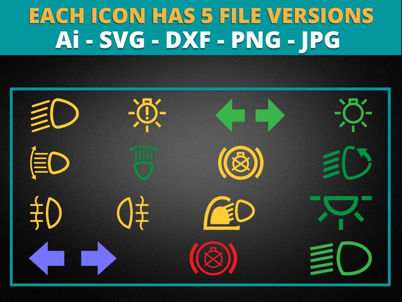 27 Car Lights Dashboard Icons Bundle - Master Light,headlights,high ...