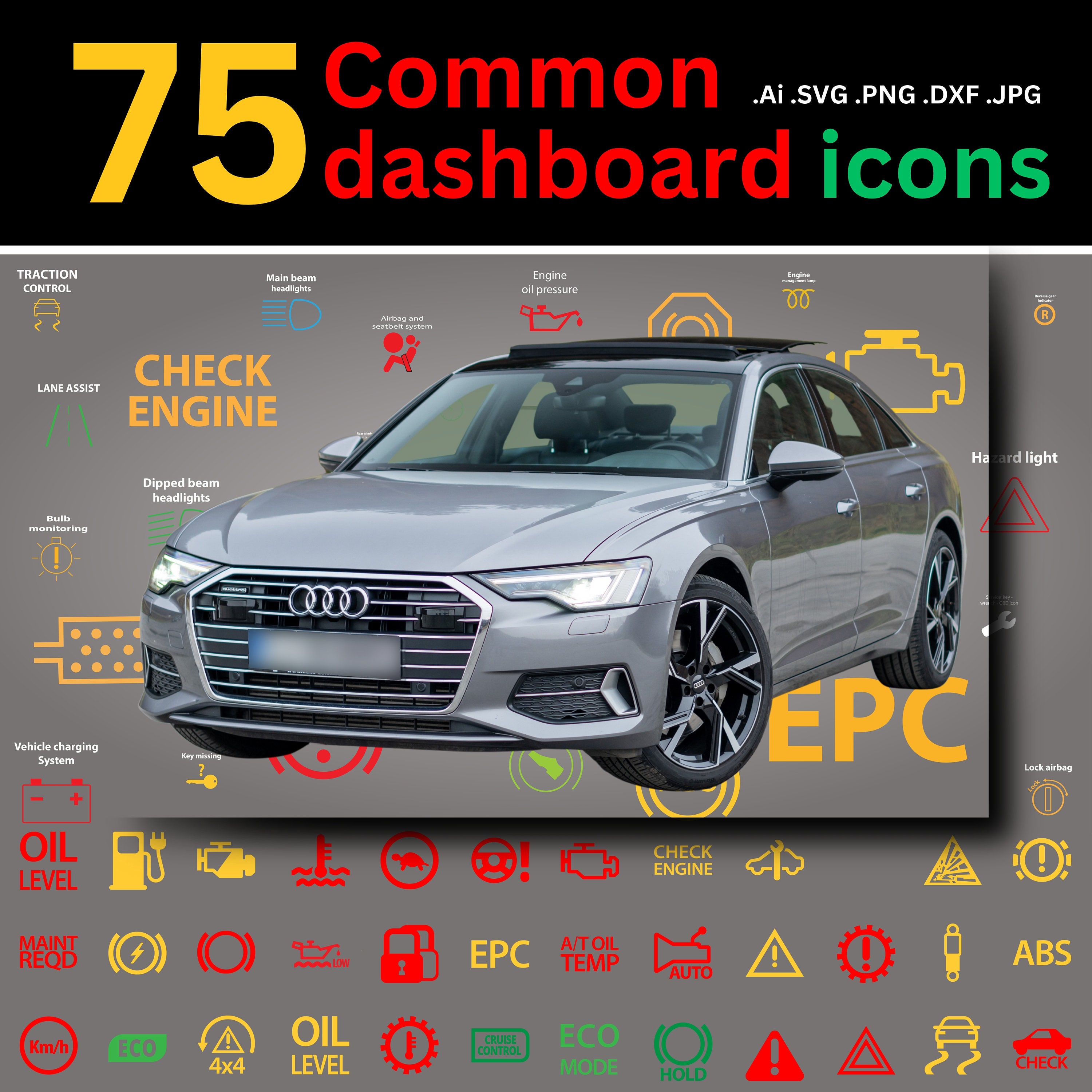 75 High-quality Car Common Dashboard Warning Icons: Dashboard Symbols ...