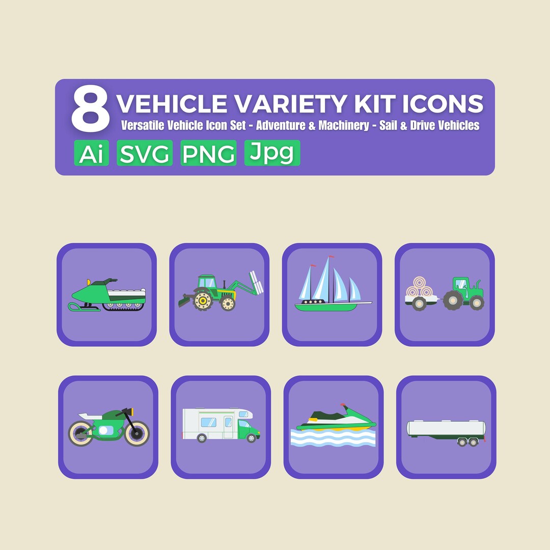 Adventure Vehicle SVG Icons - 8 Vehicle Variety Kit, Digital Download ...