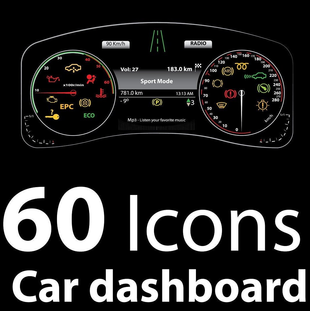 60 Car Dashboard Icons Svg:eg. Error Message, Check Engine, Fault ...