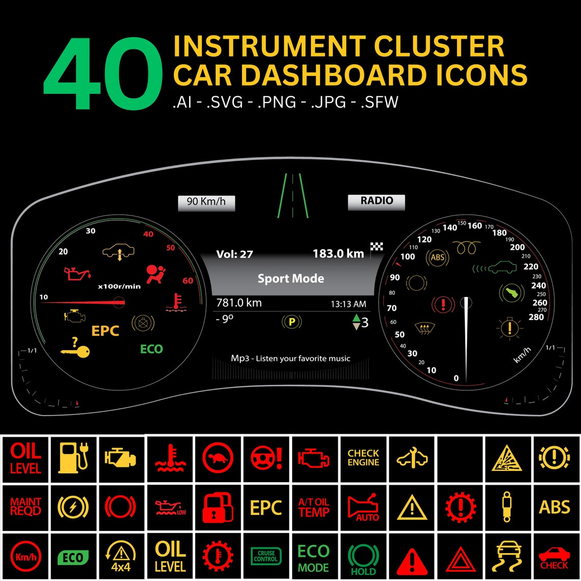 40 Car DTC Icons-car Dash Icons-svg-car Dashboard Icons Svg-engine Svg ...