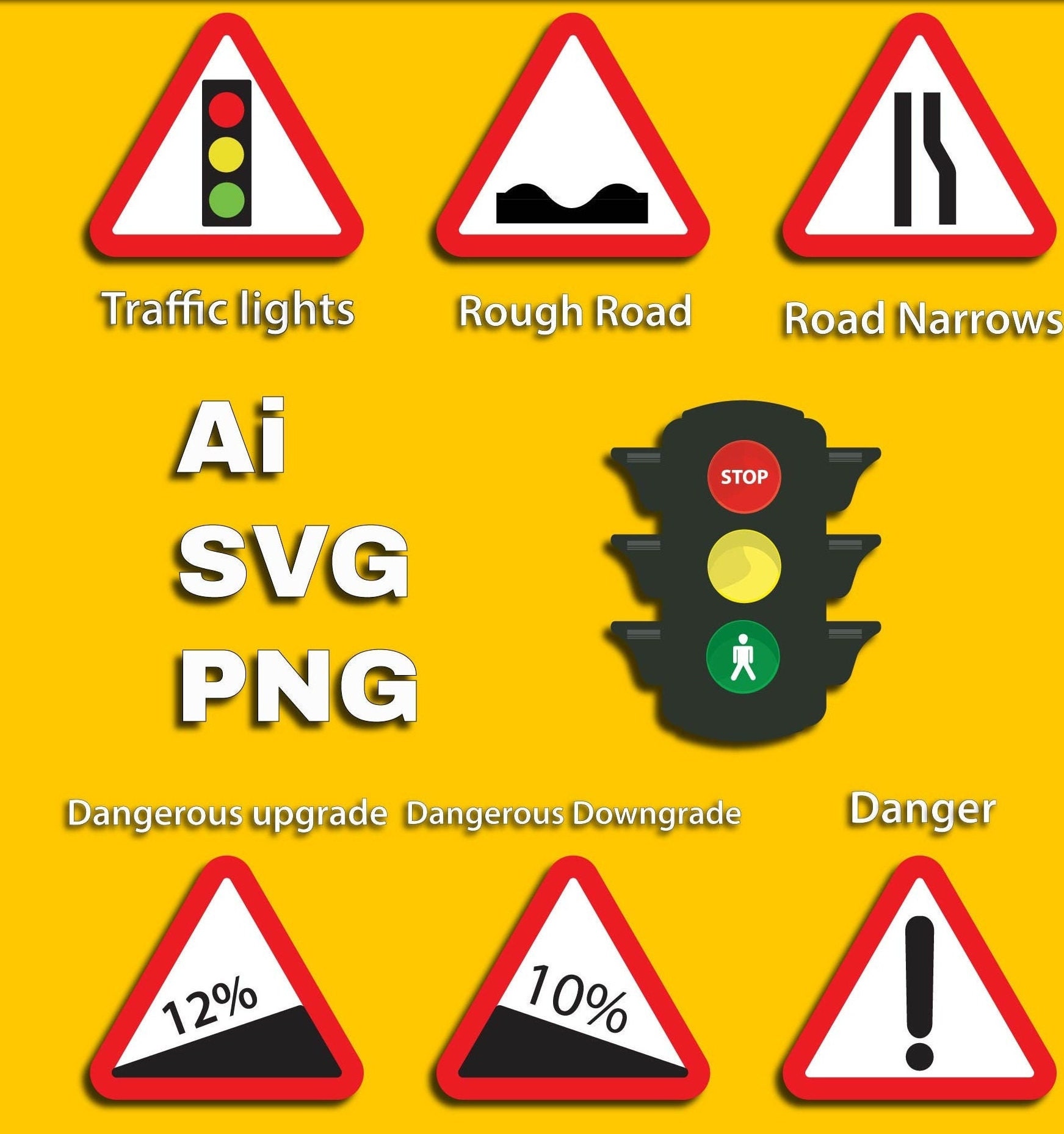 DMV Road Sign Icons SVG - Traffic Lights Clipart - Regulatory & Warning ...