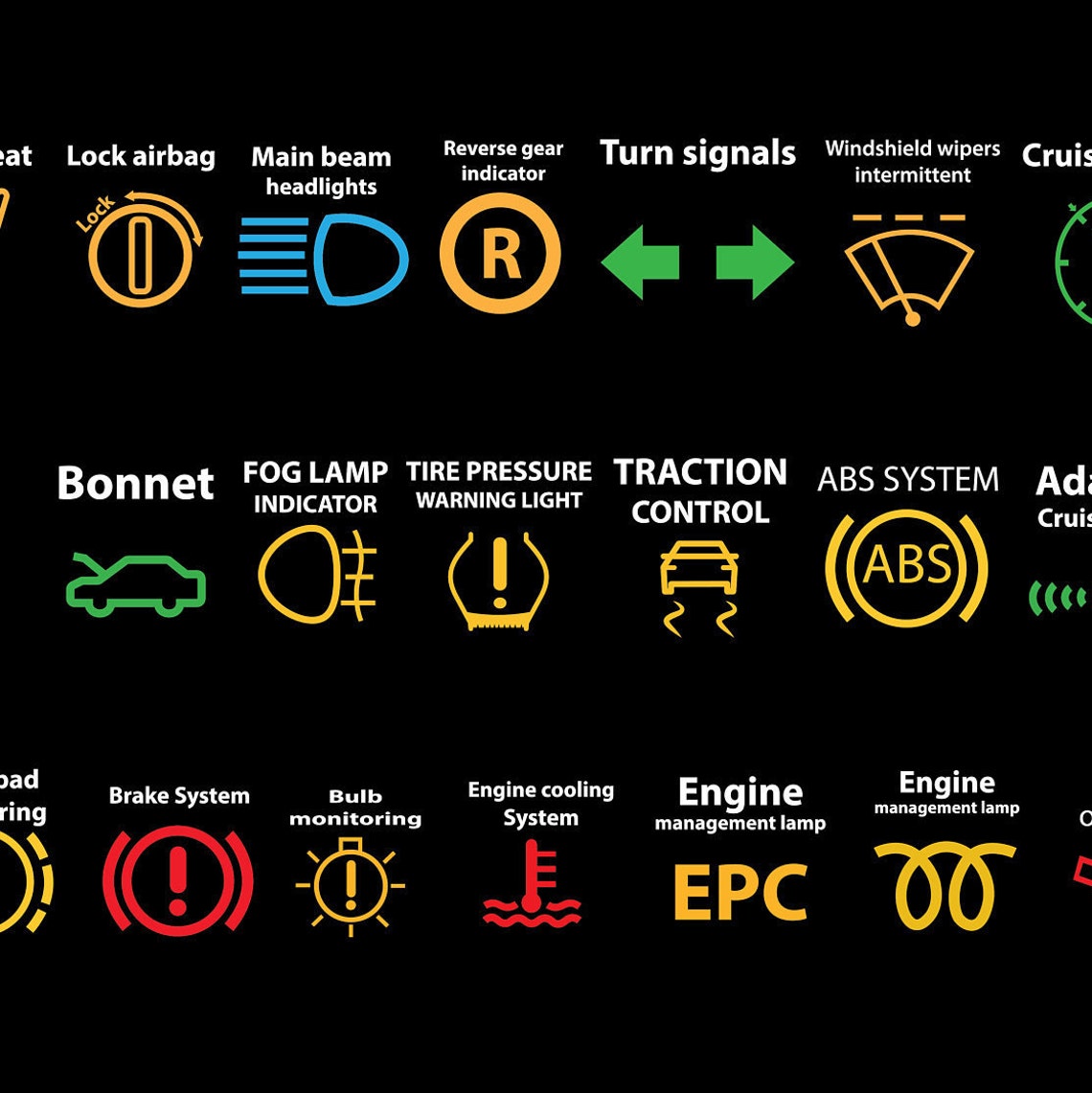 60 Car Dashboard Icons Svg:eg. Error Message, Check Engine, Fault ...
