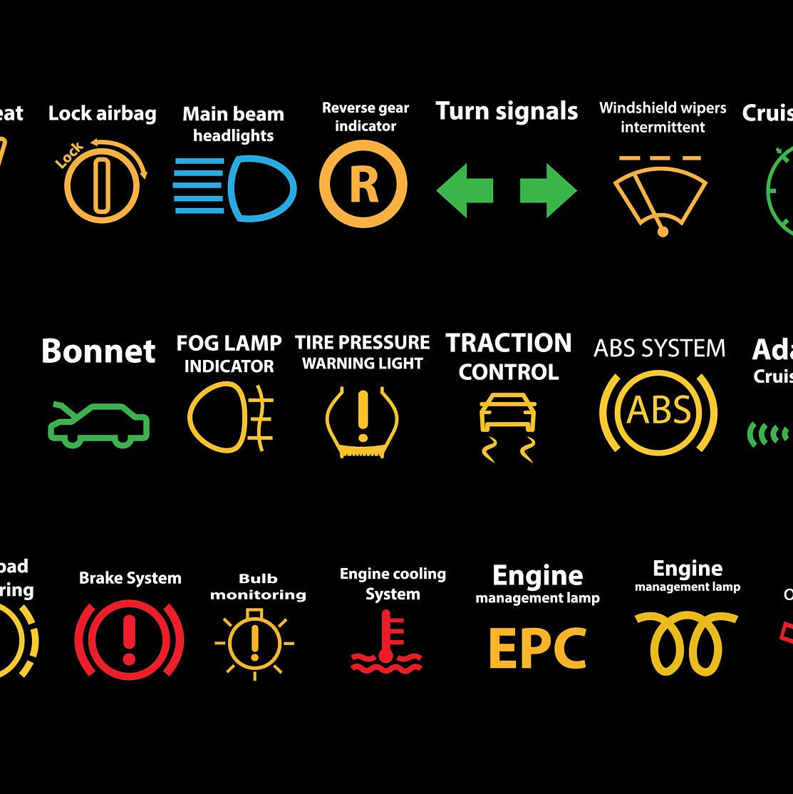 60 Car Dashboard Icons Svg:eg. Error Message, Check Engine, Fault ...
