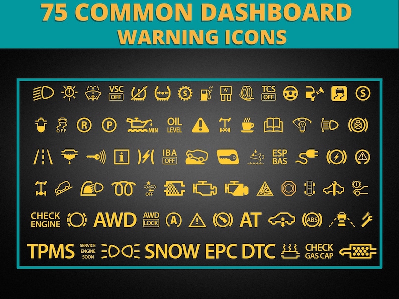 75 High-quality Car Common Dashboard Warning Icons: Dashboard Symbols, Vehicle Dash Lights ...
