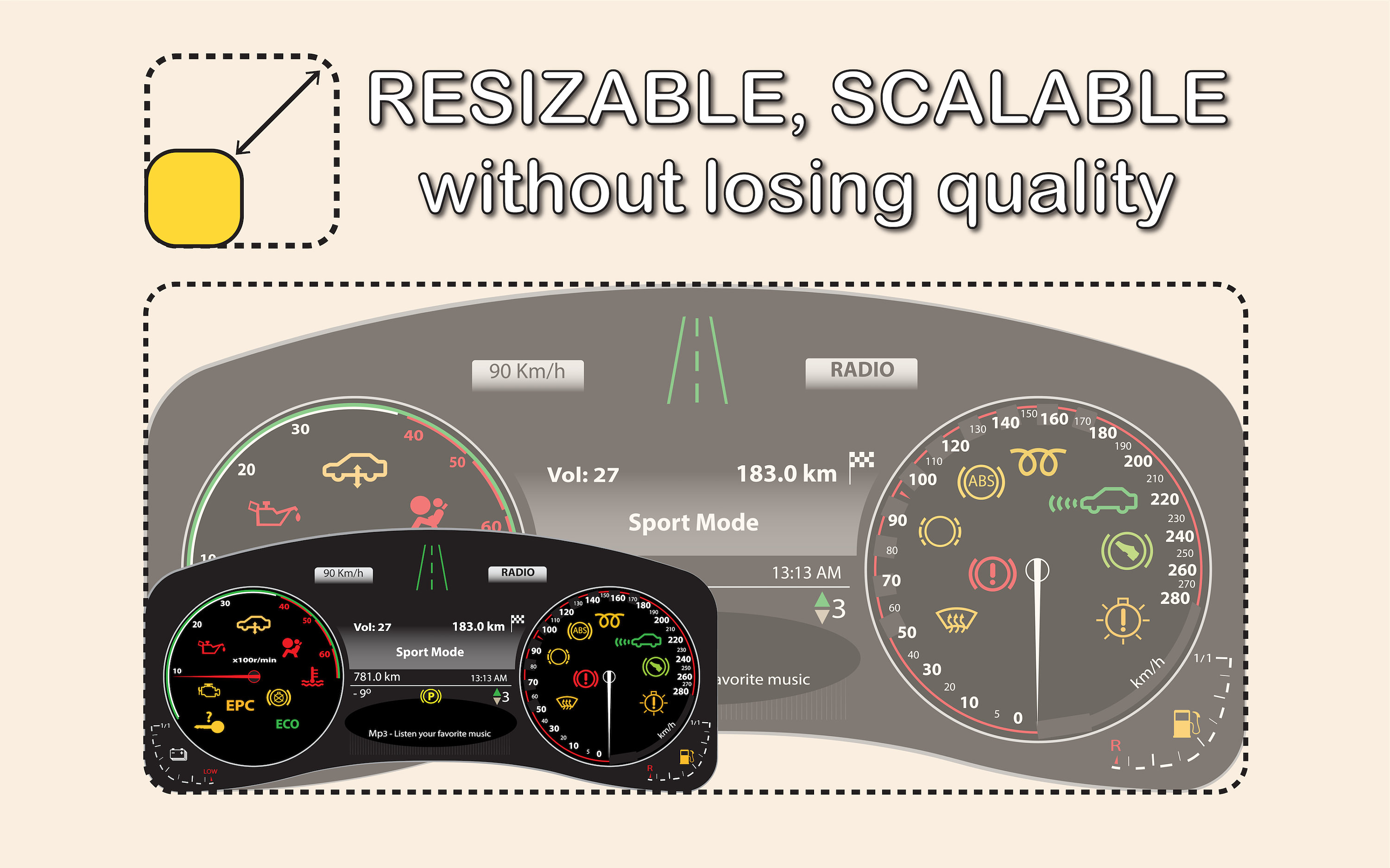Adobe Illustrator Warning Gauges Vehicle Warning Symbols-speedometer ...