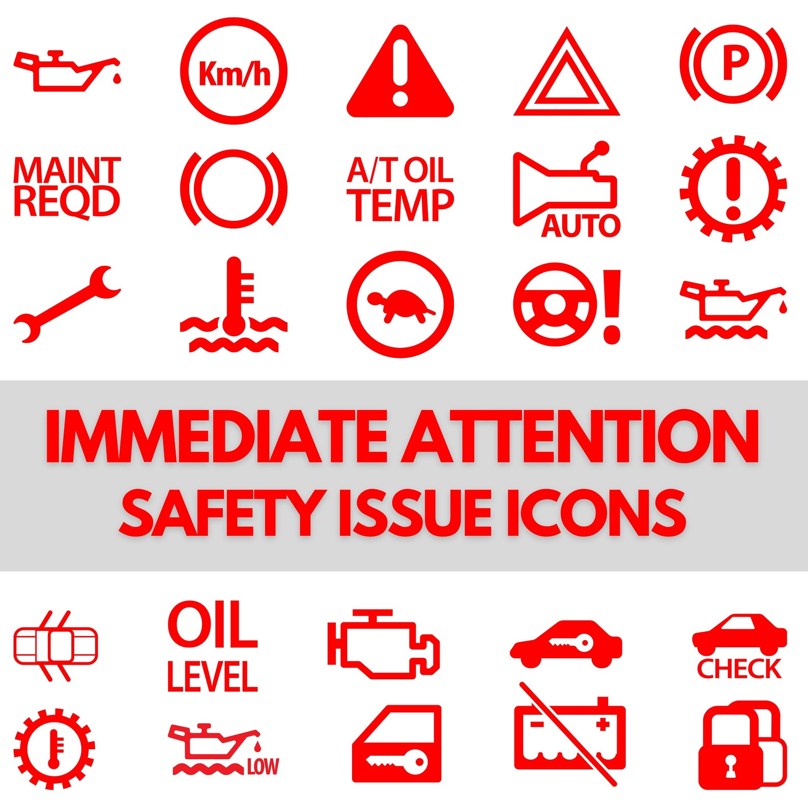 Bundle of 280 Icons - Vehicle Warning Light Icons Bundle - Engine, Oil ...