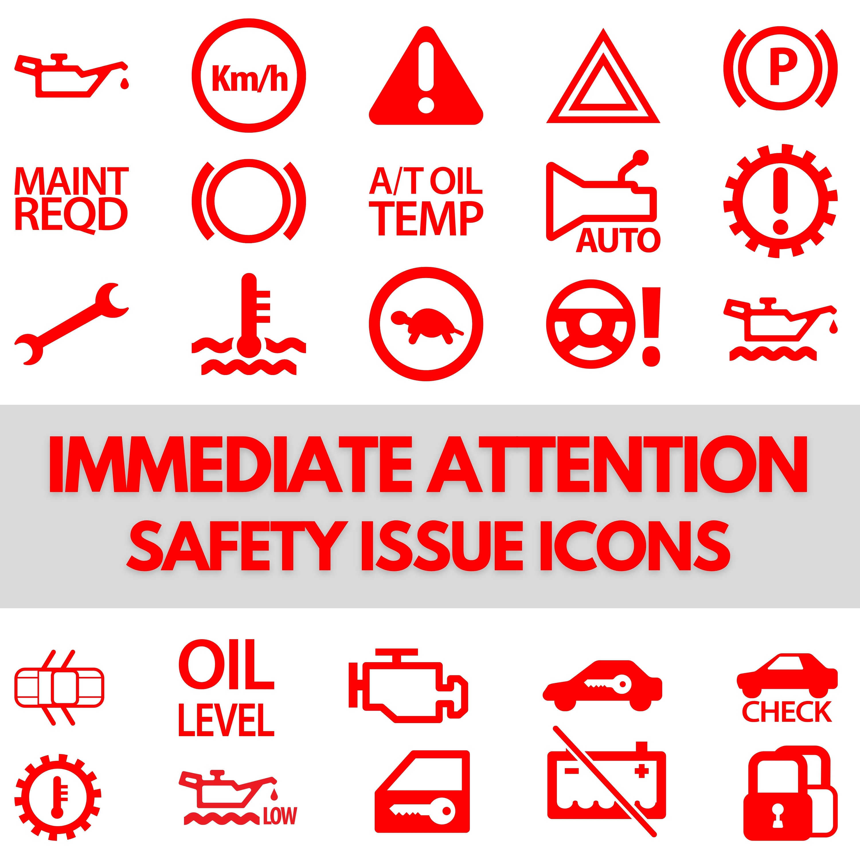 Bundle of 280 Icons - Vehicle Warning Light Icons Bundle - Engine, Oil ...