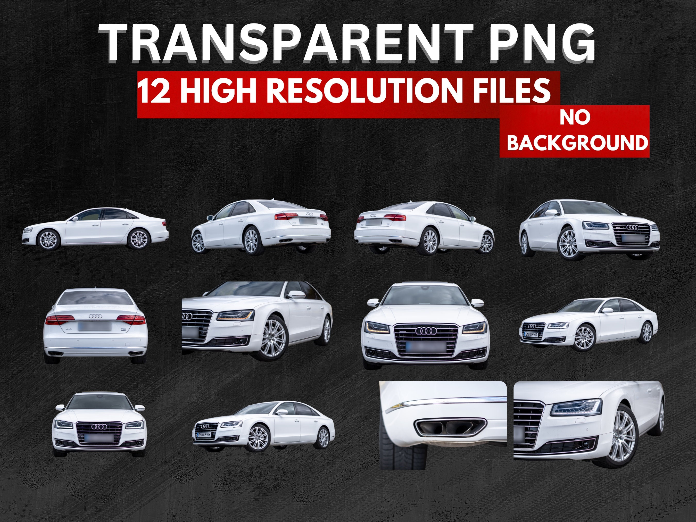 Transparent Background Bundle PNG Files of Audi A8 German Car in White Pearl Color.no Background ...