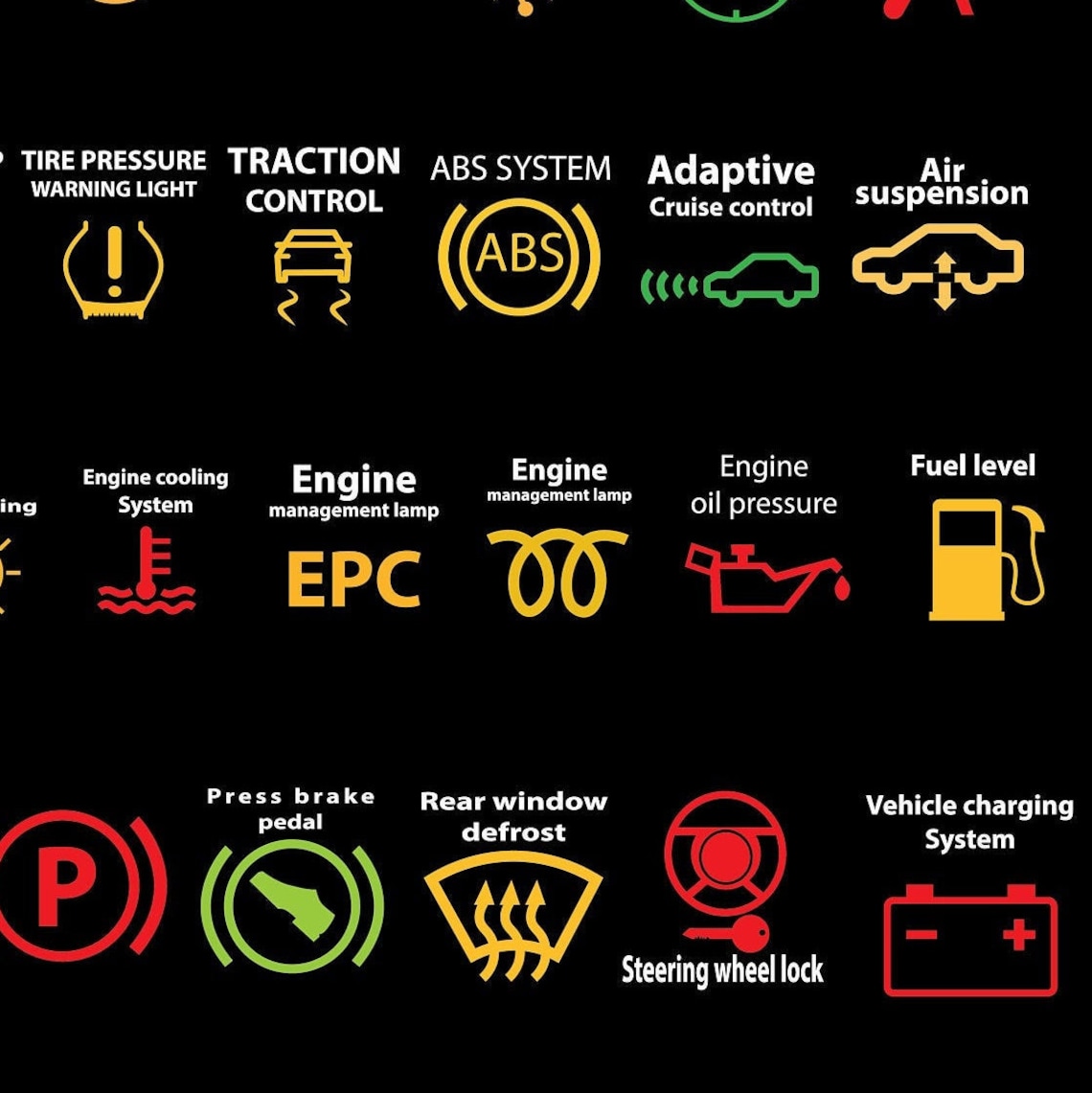 60 Car Dashboard Icons Svg:eg. Error Message, Check Engine, Fault ...