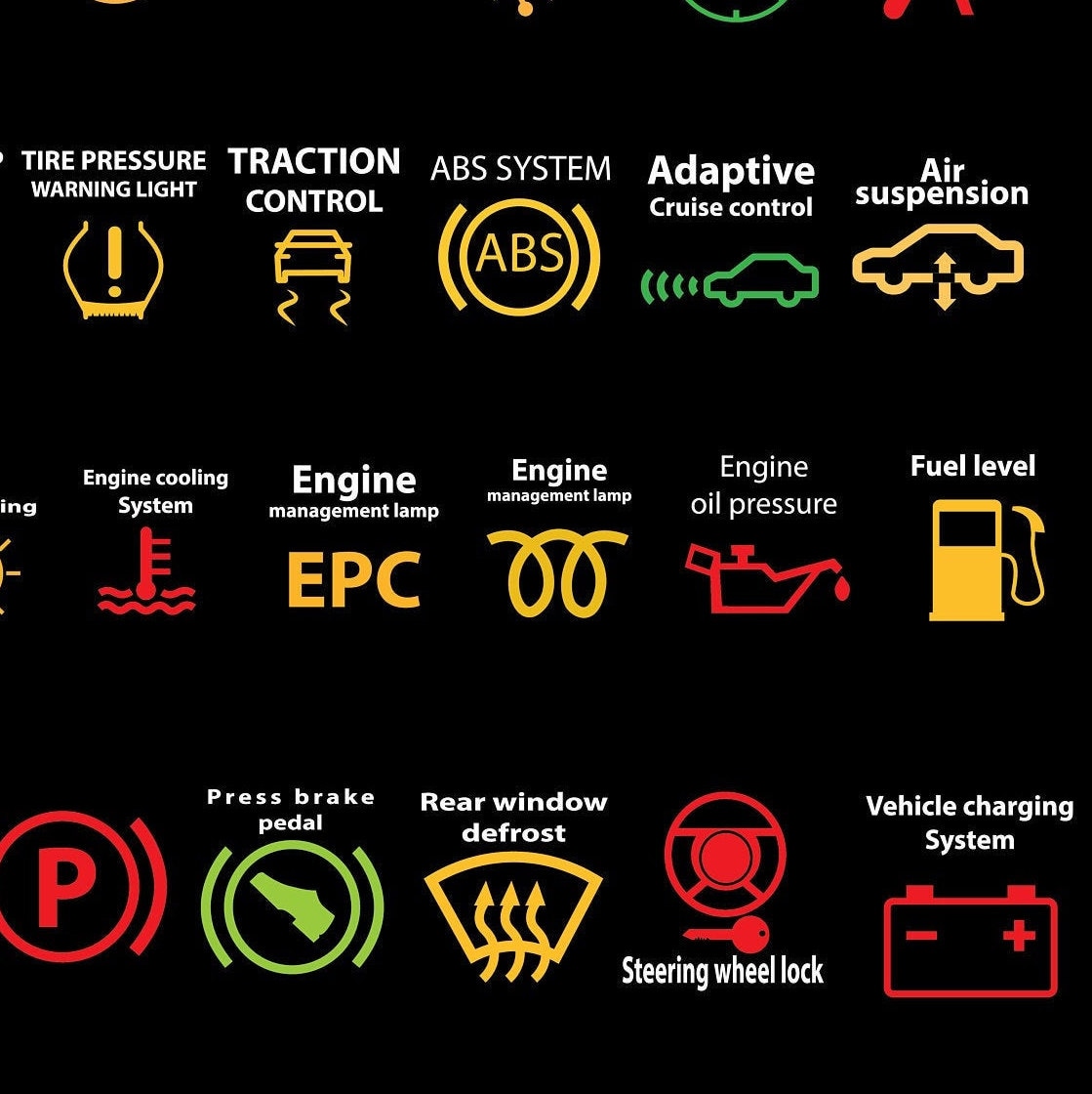 60 Car Dashboard Icons Svg:eg. Error Message, Check Engine, Fault ...