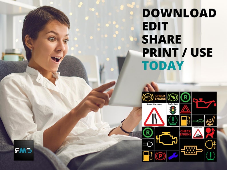 27 Car Red Warning Dashboard Icons Bundle - Brakes, Airbag, Check Engin ...