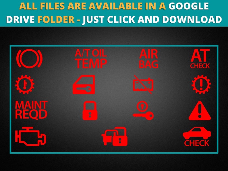 27 Car Red Warning Dashboard Icons Bundle - Brakes, Airbag, Check Engin ...