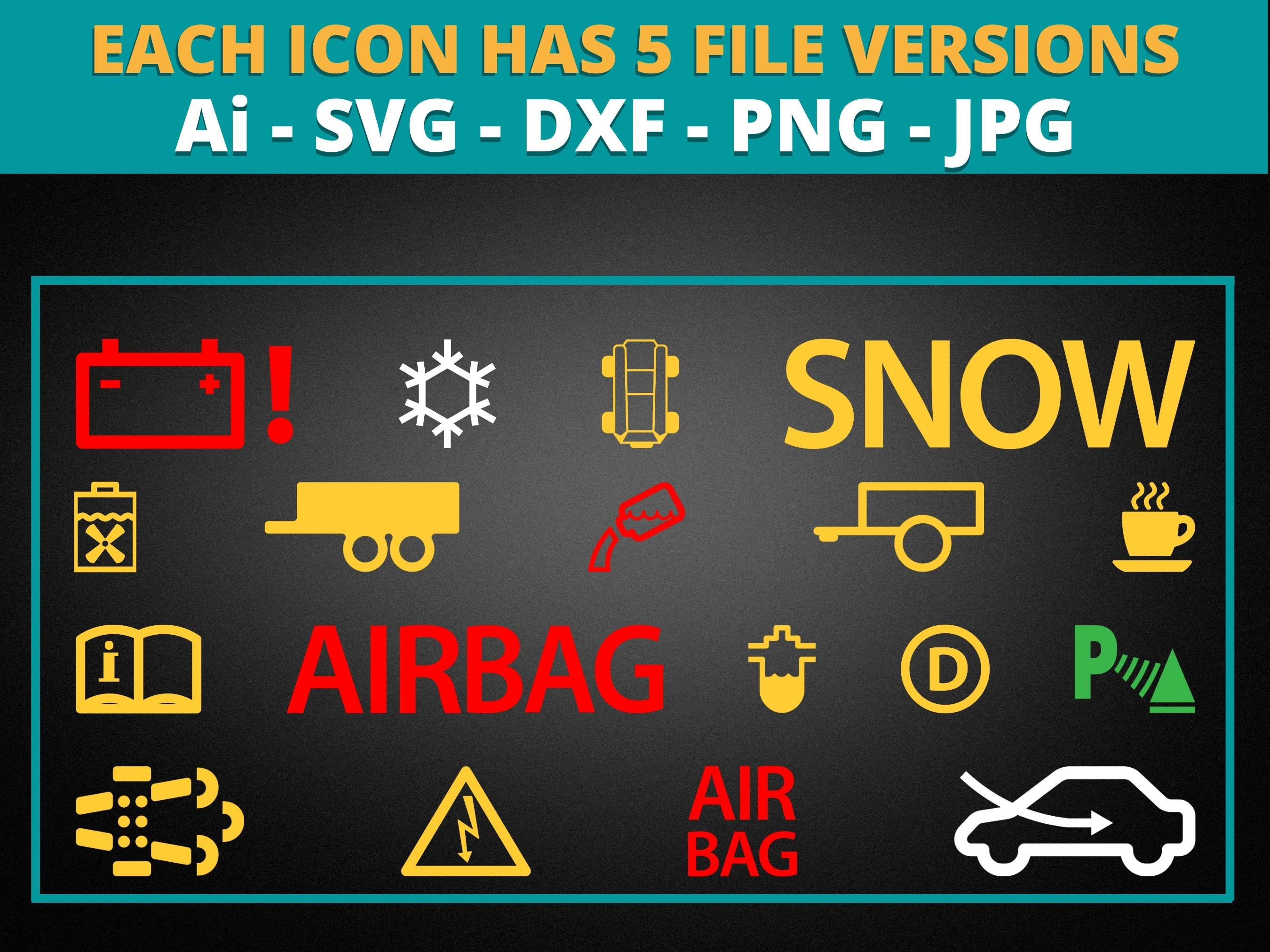 38 Car Dashboard Icons Bundle - Fault, Error Message, Check Engine, Car ...