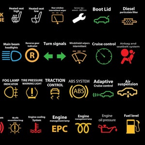 60 Car Dashboard Icons Svg:eg. Error Message, Check Engine, Fault ...