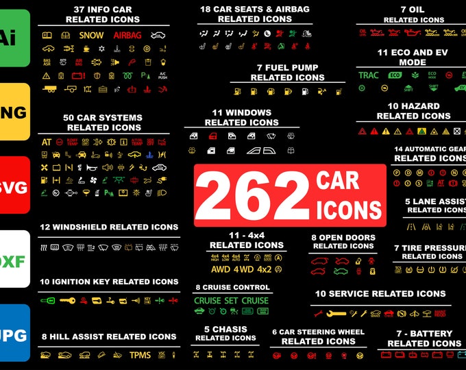 60 Car Dashboard Icons Svg:eg. Error Message, Check Engine, Fault ...