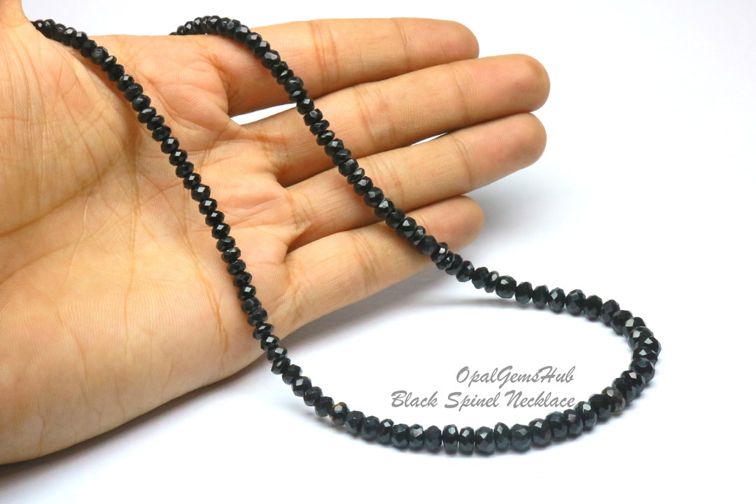 AAA Black Spinel Beaded Necklace Sparkling Spinel Jewelry 5 MM Faceted ...