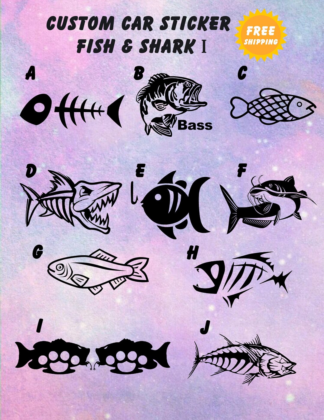 Custom Car Sticker / Fish & Shark Decal - Etsy