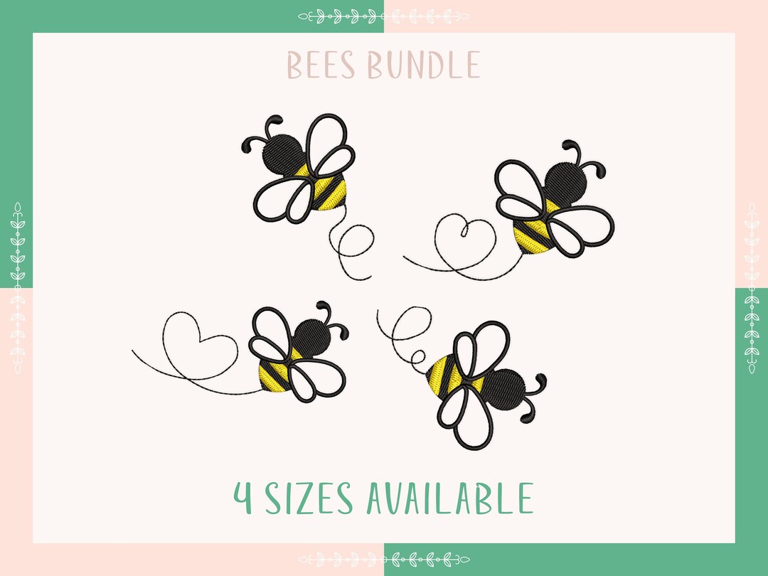 Mini Bee Flying Embroidery Bundle, Cute Bee Machine Embroidery Design ...