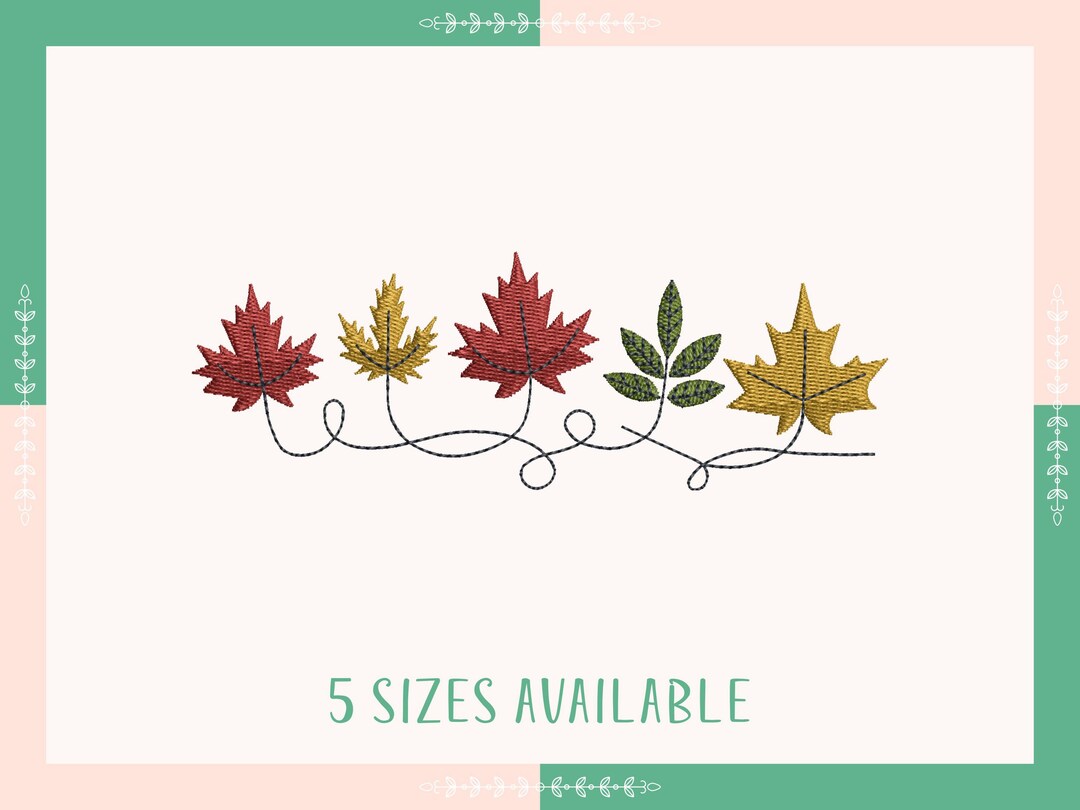One Line Autumn Leaves Embroidery Design, Fall Embroidery File ...