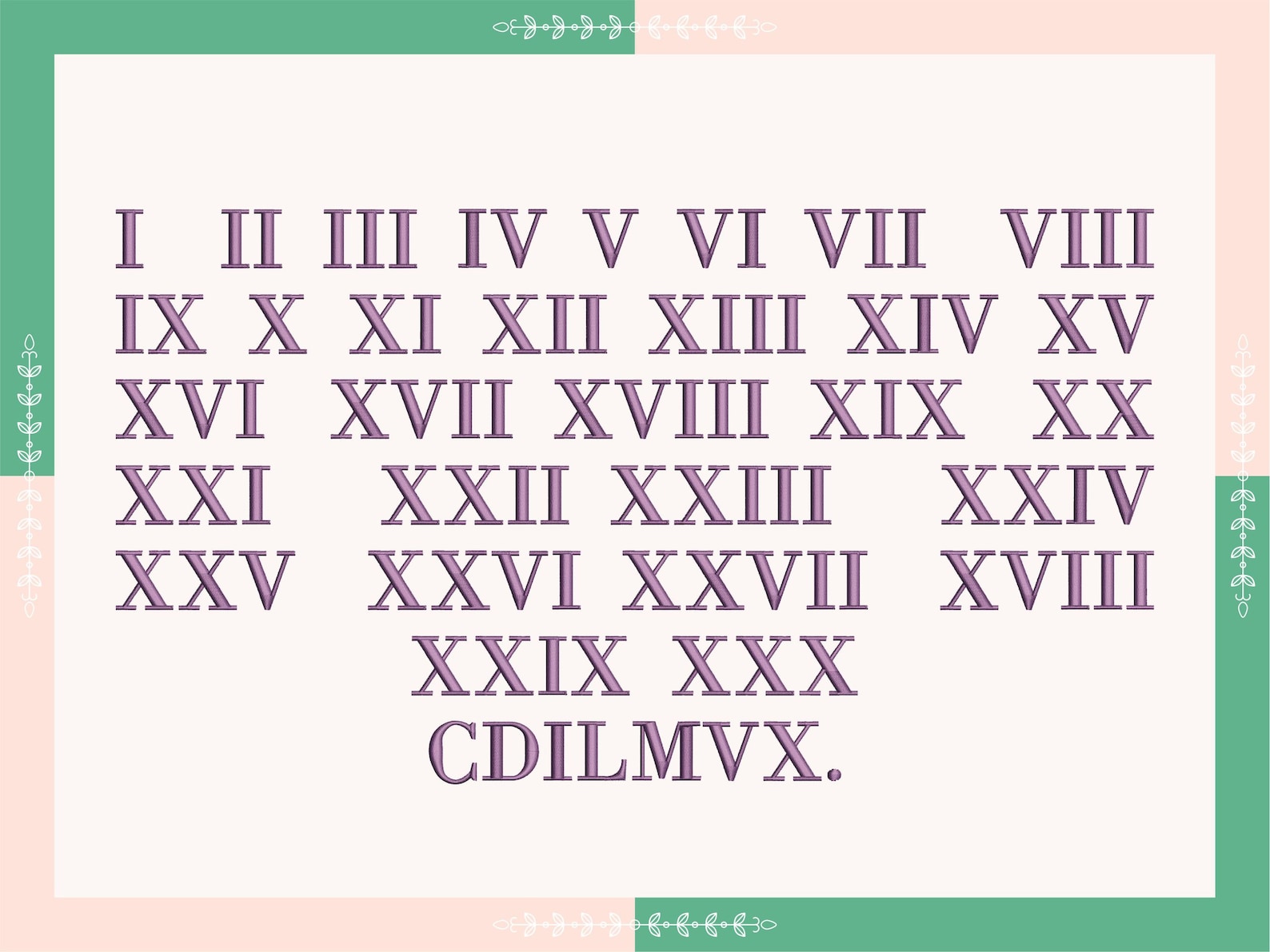 Roman Numerals Embroidery Design, Roman Numeric Embroidery Font ...