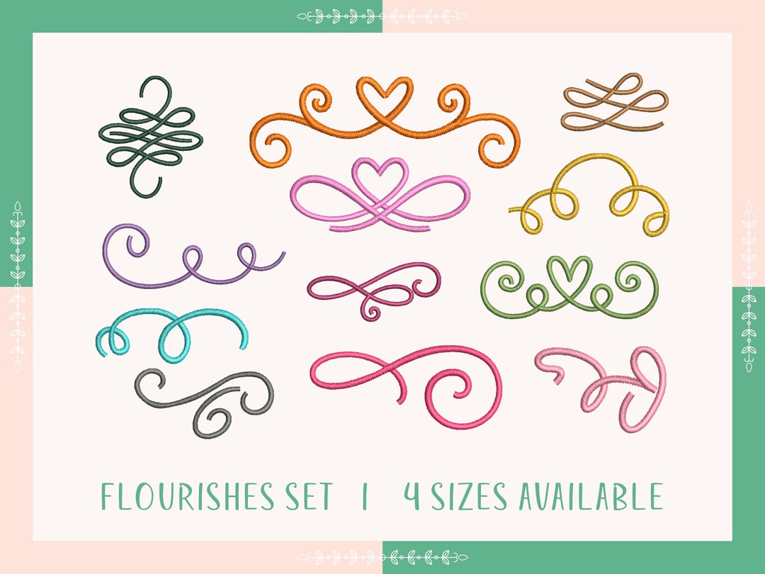 Flourishes Accents Set Embroidery Design, Curly Swirly Accent Set ...