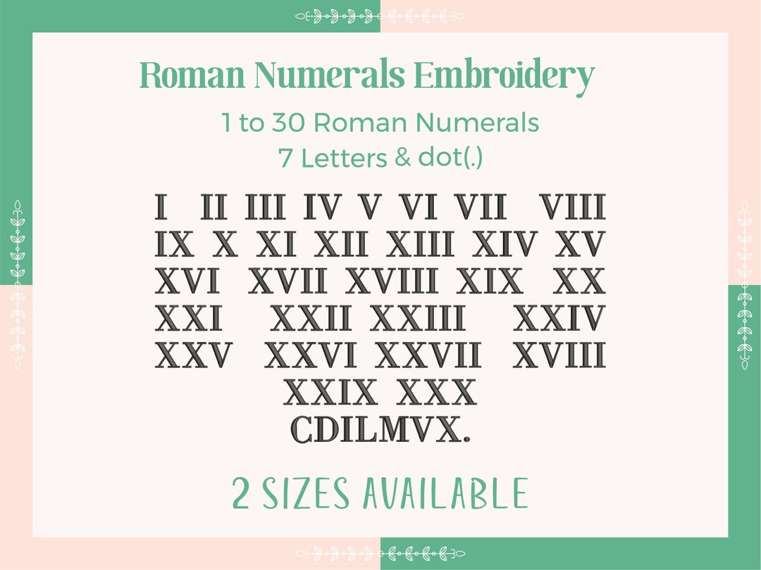 Roman Numerals Embroidery Design, Roman Numeric Embroidery Font ...