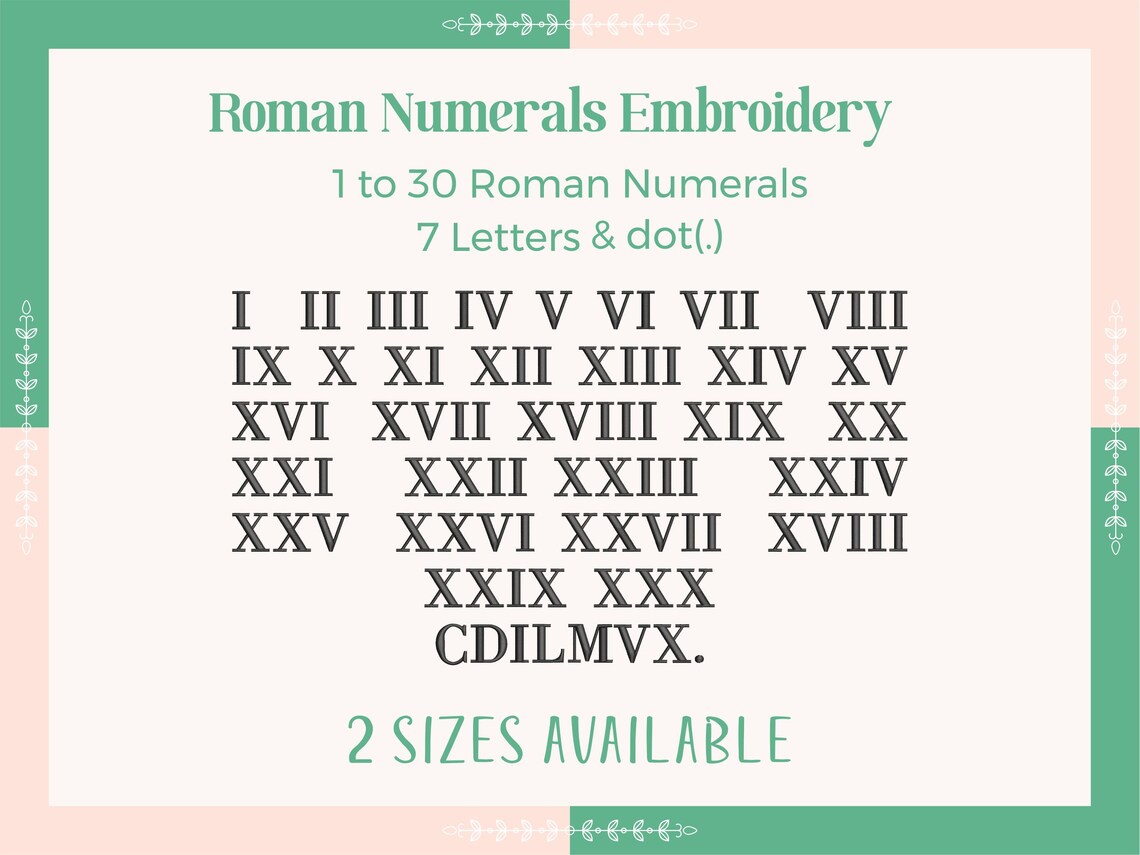 Roman Numerals Embroidery Design, Roman Numeric Embroidery Font ...