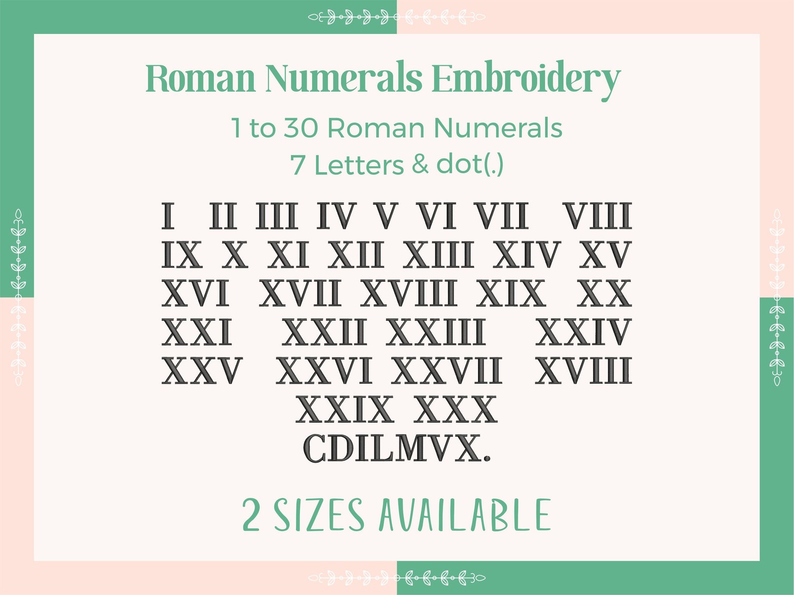 Roman Numerals Embroidery Design, Roman Numeric Embroidery Font ...